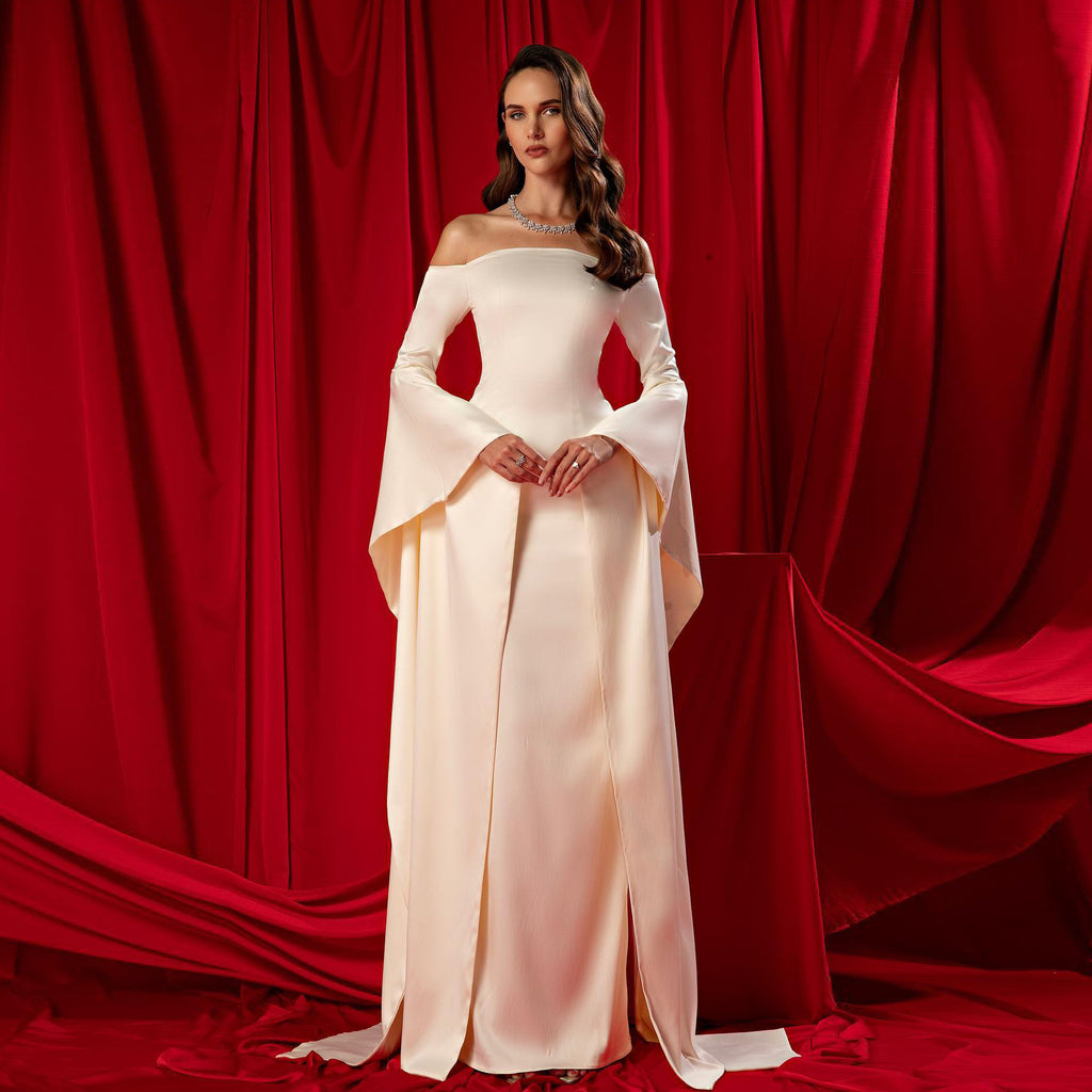 Elegant Lvory Off shoulder Evening Dress SF050 – Sharon Said