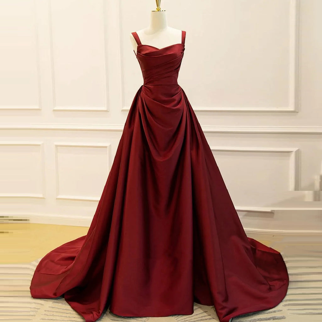 Luxury Wine Red Satin Ball Gown Evening Dress with Overskirt SF089 ...