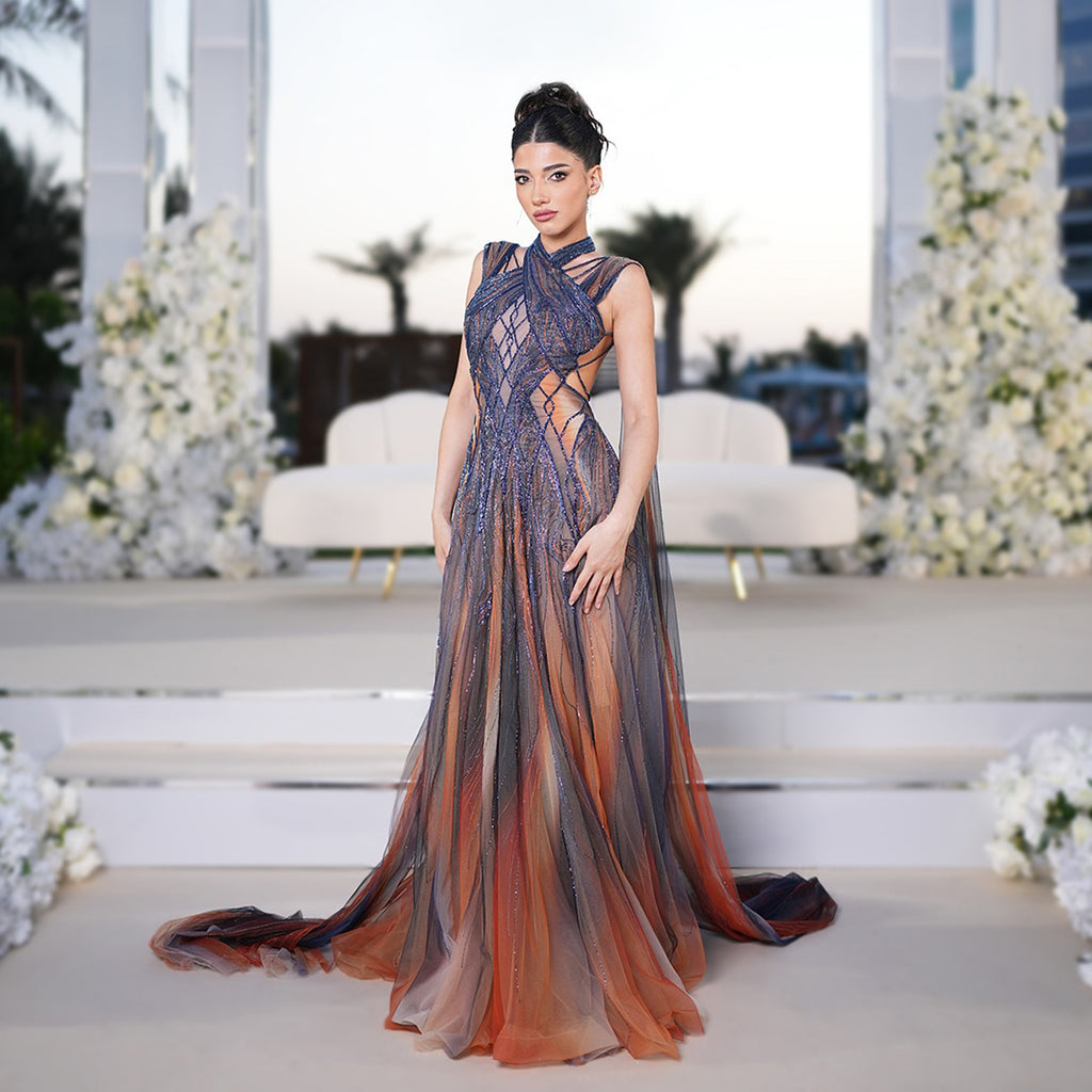 Luxury Gradient Beaded Evening Dress with Cape SS297 – Sharon Said