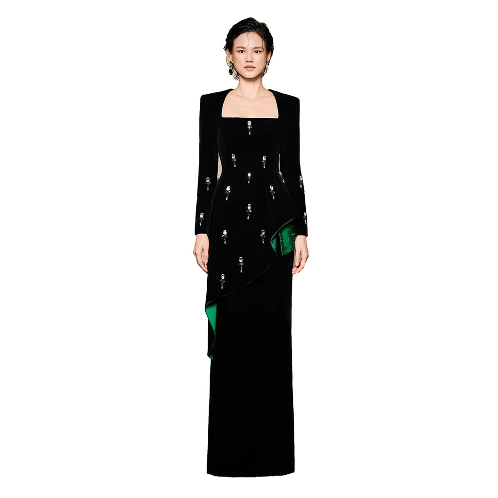 Luxury Crystal Black Long Sleeves Evening Dress SF319 – Sharon Said