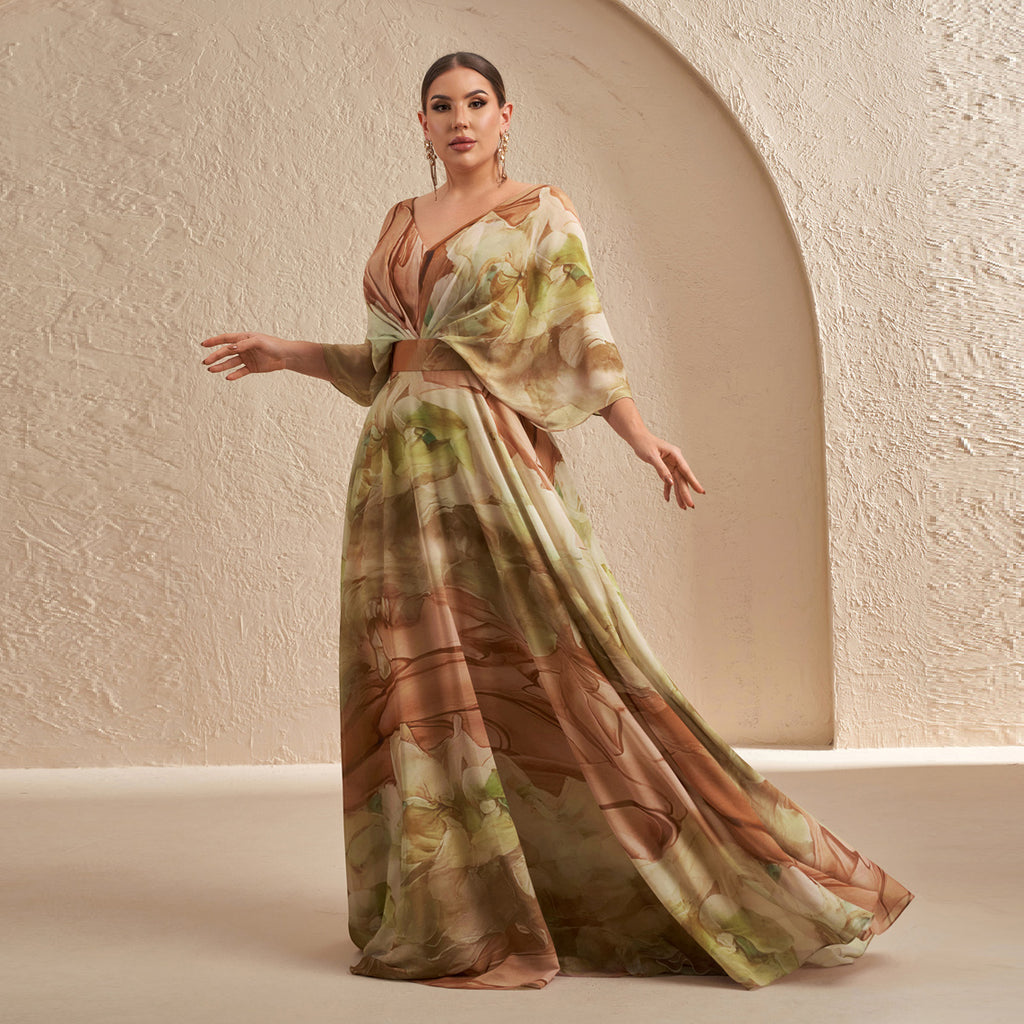 Luxury Multicolored Ruffled Evening Dress with Sheer Sleeves SF629 ...