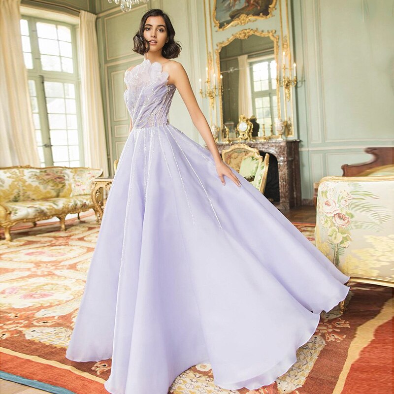 Luxury Beaded Lilac A-Line Strapless Evening Dress SS247 – Sharon Said
