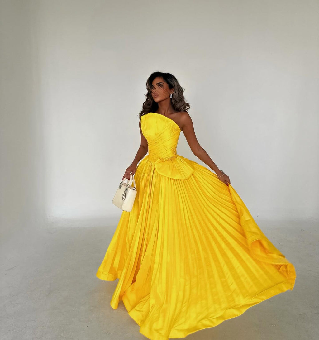 Luxury Gold Strapless A-Line Ruffles Evening Dress SF060 – Sharon Said